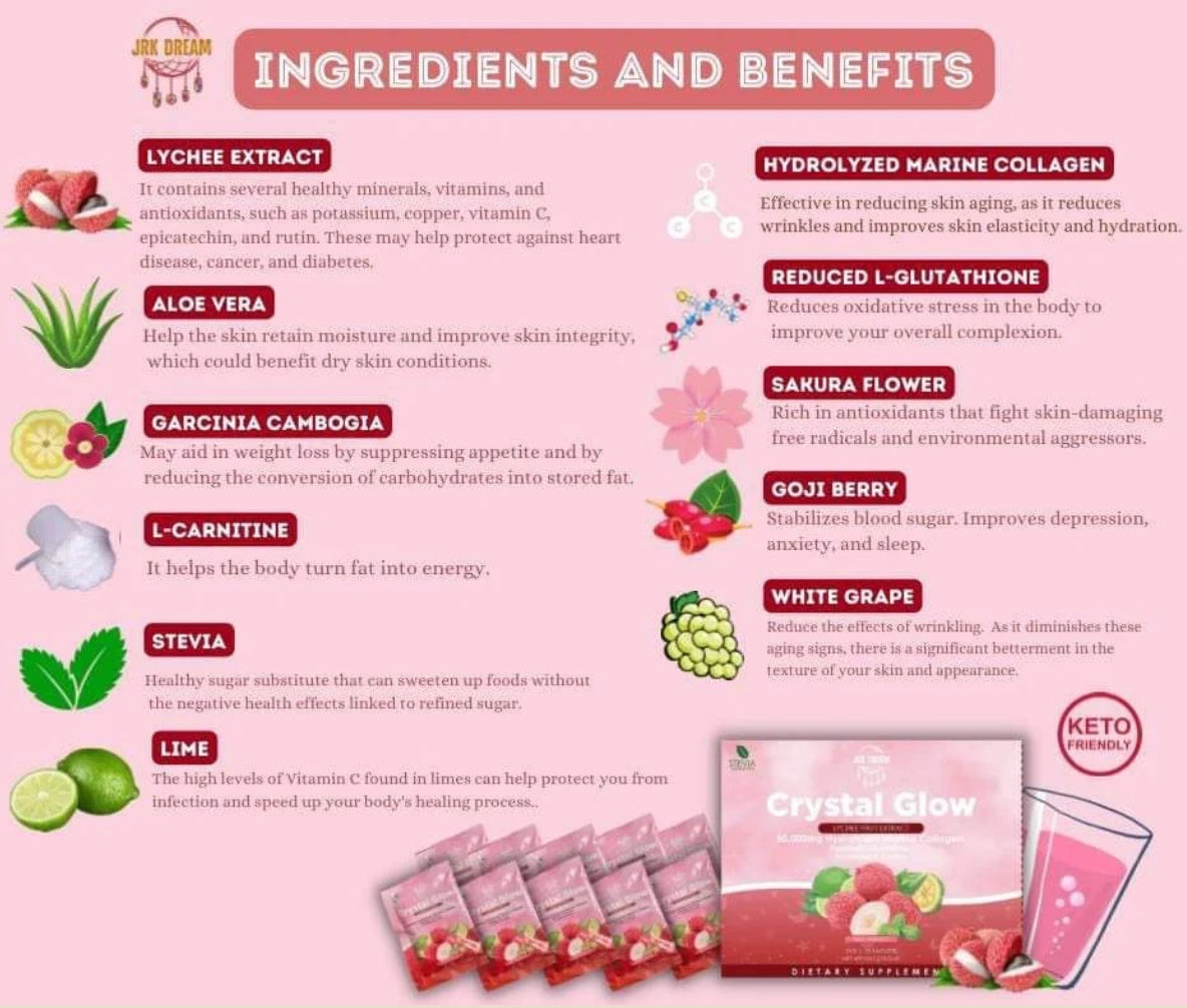 Crystal Glow Lychee Collagen & Glutathione Drink 10s – Colabella