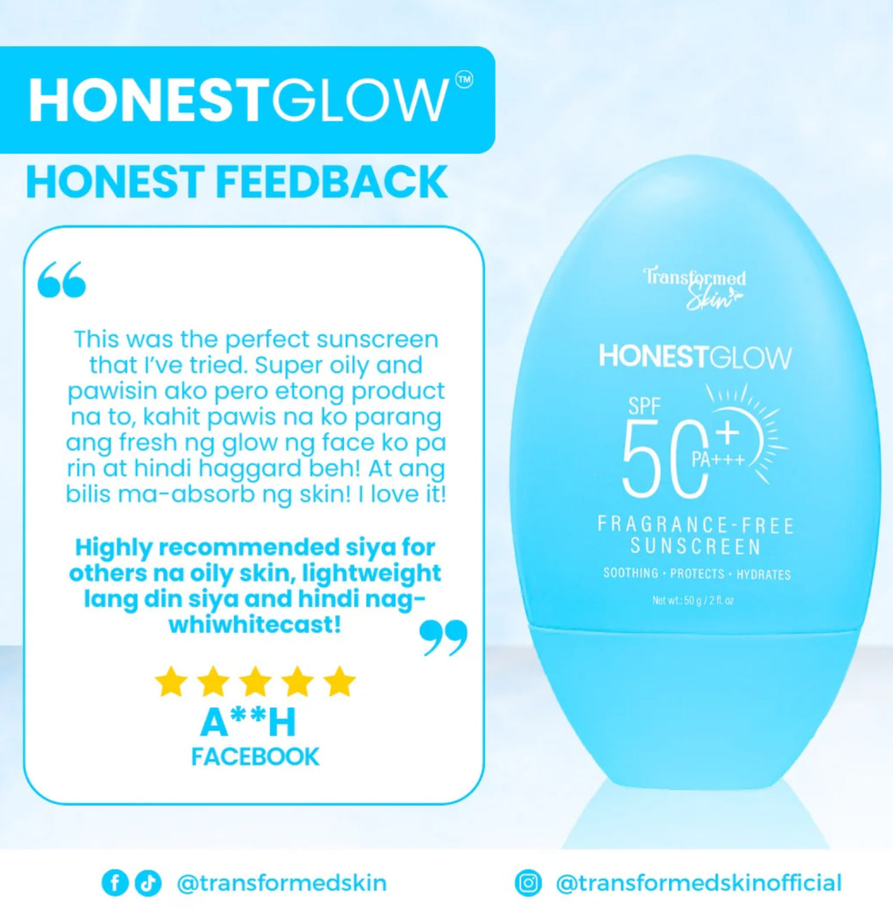 Honest Glow Fragrance-Free Sunscreen SPF 50 PA+++ 50g by Transformed S ...
